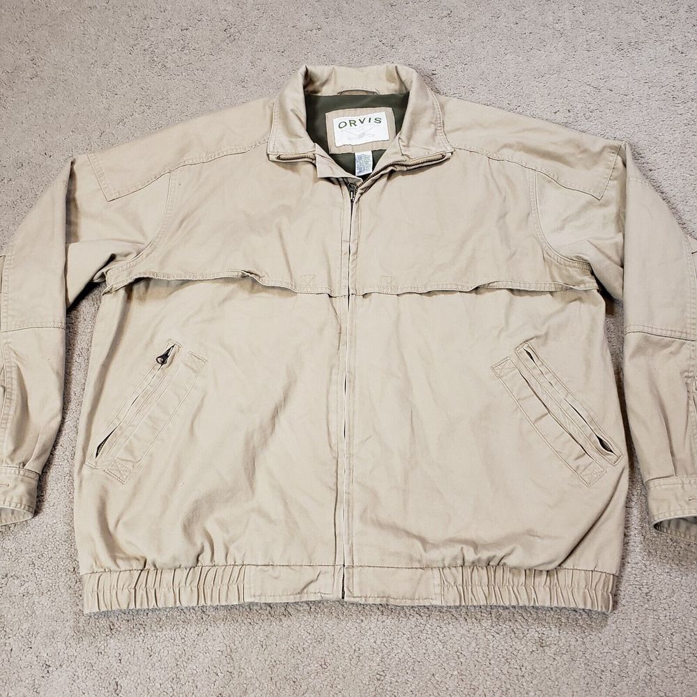Orvis Bomber Jacket Men Large Tan Vented Lined Outdoo… - Gem